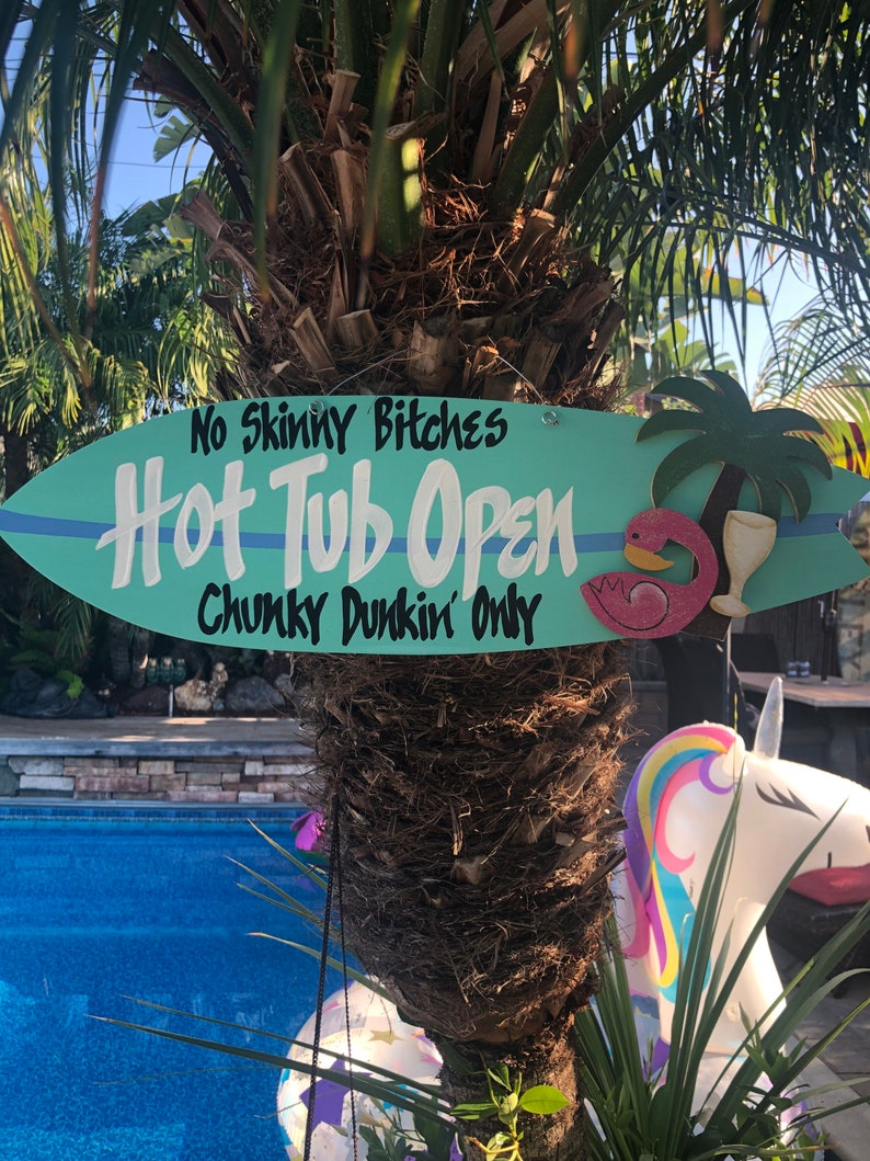Hot Tub Sign Hot Tub Decor Hottubbackyard Decorsurfboard - Etsy