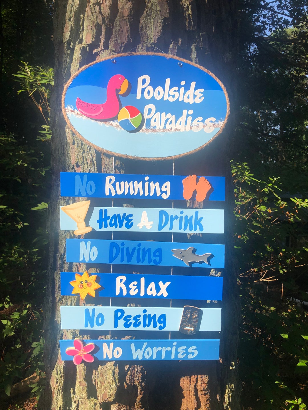 Poolside Paradise Hand Painted Wood Wall Hanger Sign, Personalized Tiki ...