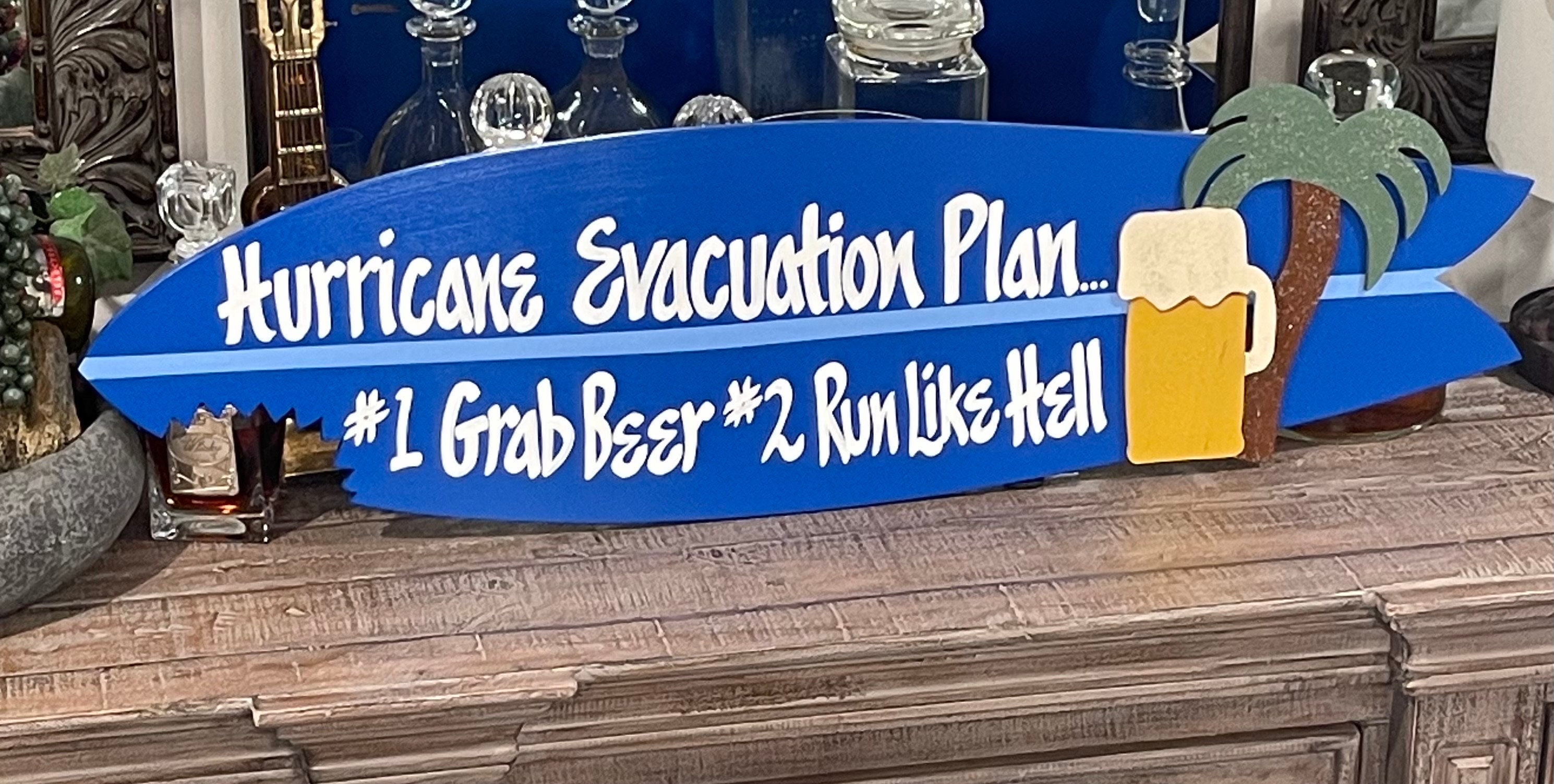Handmade Surfboard Bar Sign, Hurricane Evacuation Plan, Tiki Bar Decor ...