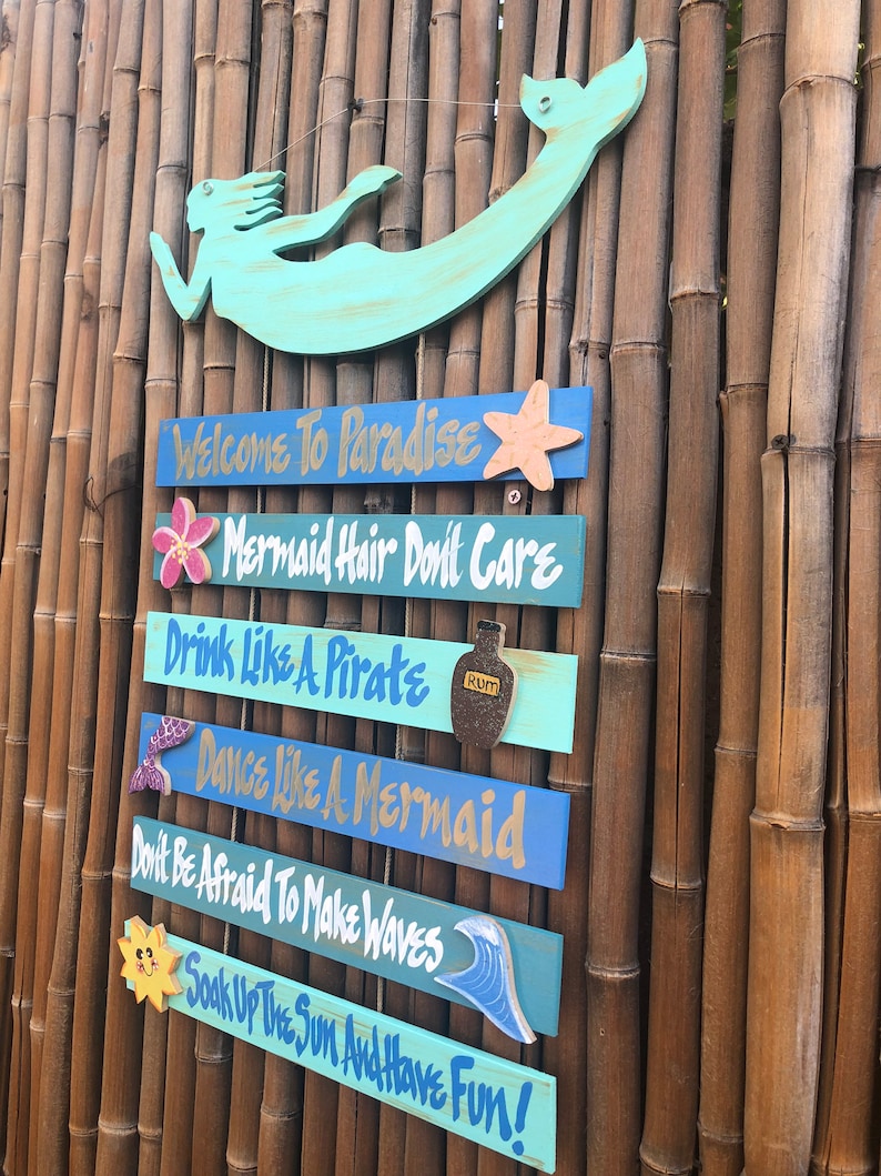 Hand Painted Mermaid Welcome Sign, Coastal Sea-life Wall Decor - Etsy
