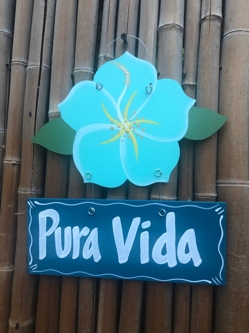 Pura Vida Hibiscus Flower,handmade Wood Sign, Hand Lettered Custom ...