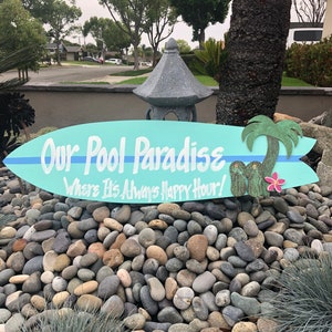 Our Pool Paradise Pool Decor, Wood Surfboard Sign, Custom Painted ...
