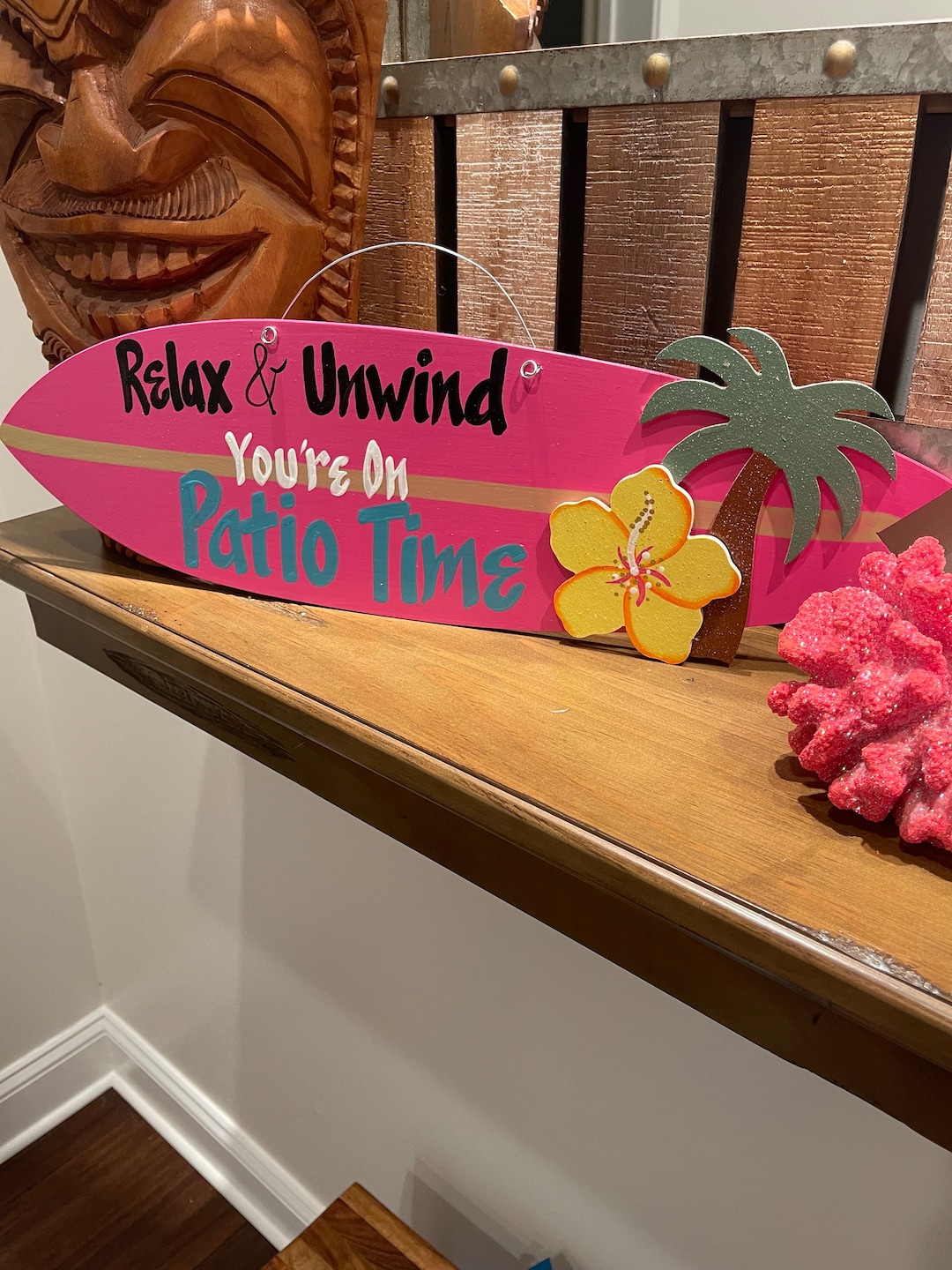 Wooden Surfboard Sign, Pink Surf Wall Hanger, Customizable Surfboard ...