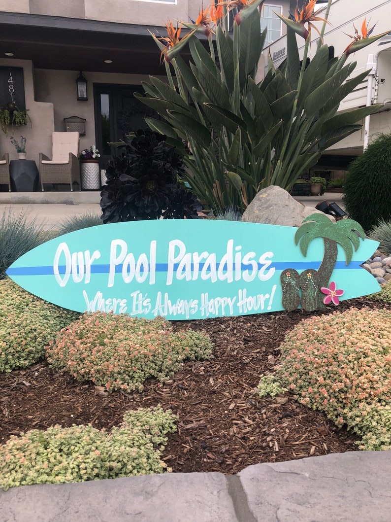 Our Pool Paradise Pool Decor Wood Surfboard Sign Custom - Etsy