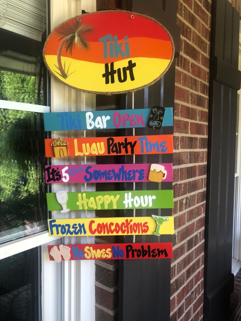 Tiki Hut Wood Sign Handmade Wall Art Happy Hour Bar Sign Tiki Bar Sign ...