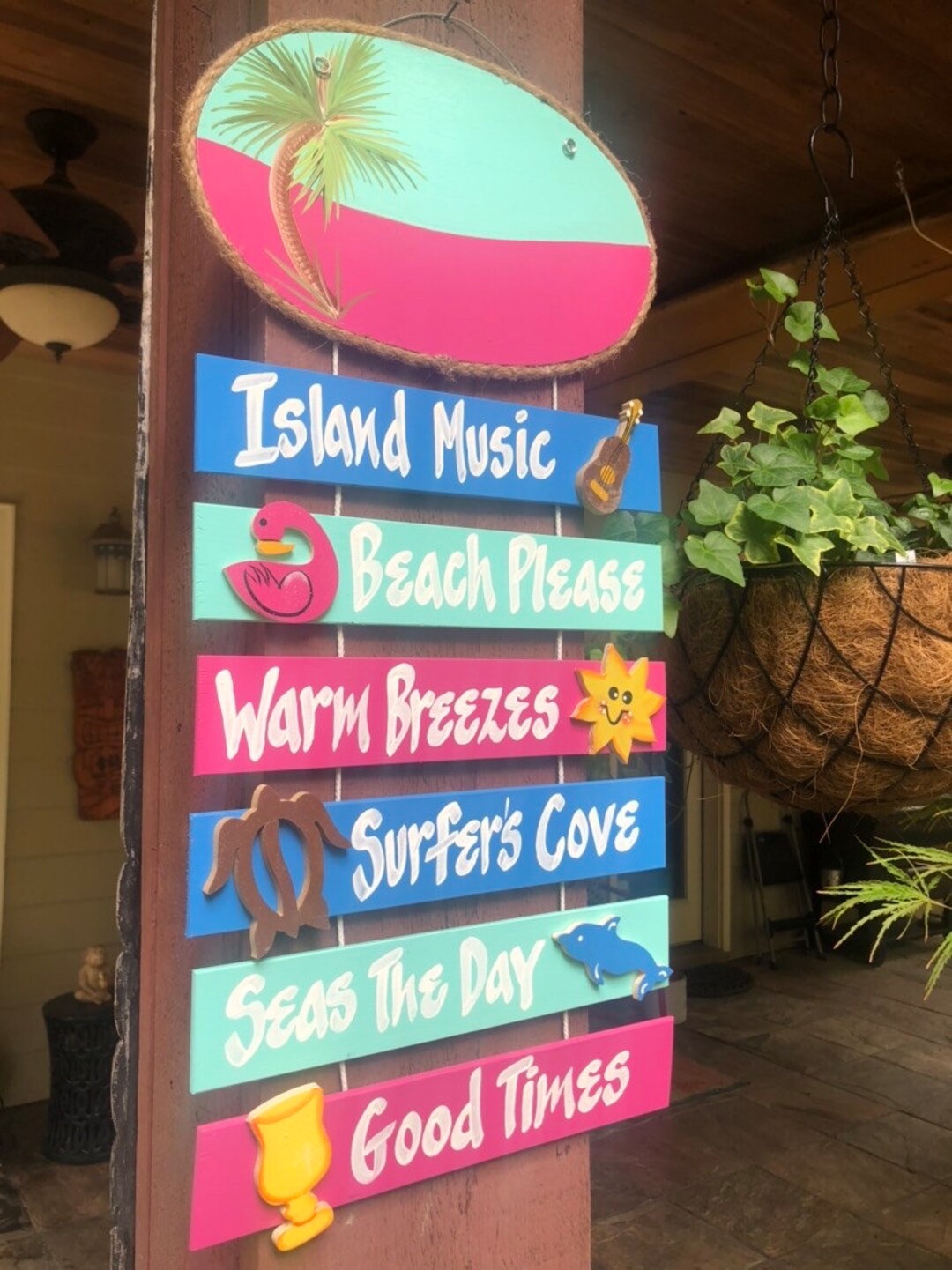 Tropical Sign Oval Beach Wall Hanging, Colorful Decorative Wood Plaques ...