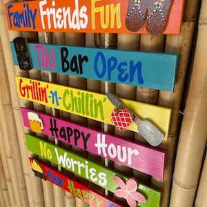 Backyard Paradise Hand Painted Wood Wall Hanger Sign Personalized Tiki ...
