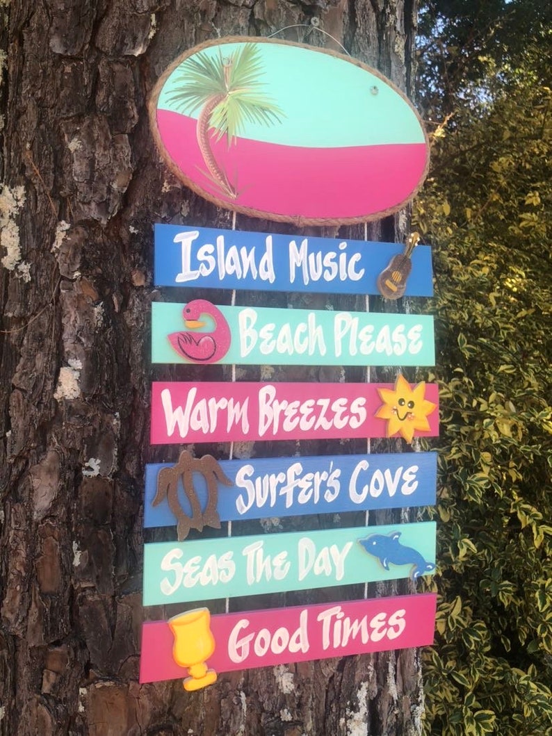 Tropical Sign Oval Beach Wall Hanging, Colorful Decorative Wood Plaques ...
