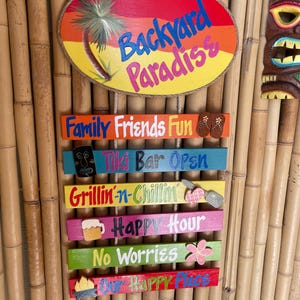 Backyard Paradise Hand Painted Wood Wall Hanger Sign Personalized Tiki ...