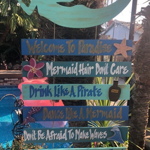 Hand Painted Mermaid, Custom Quote Sign, Personalized Mermaid Sea-life ...