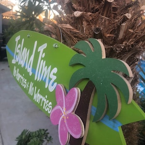 Island Time Wood Surfboard Sign, Handmade Pirate Decor, Hand Painted ...