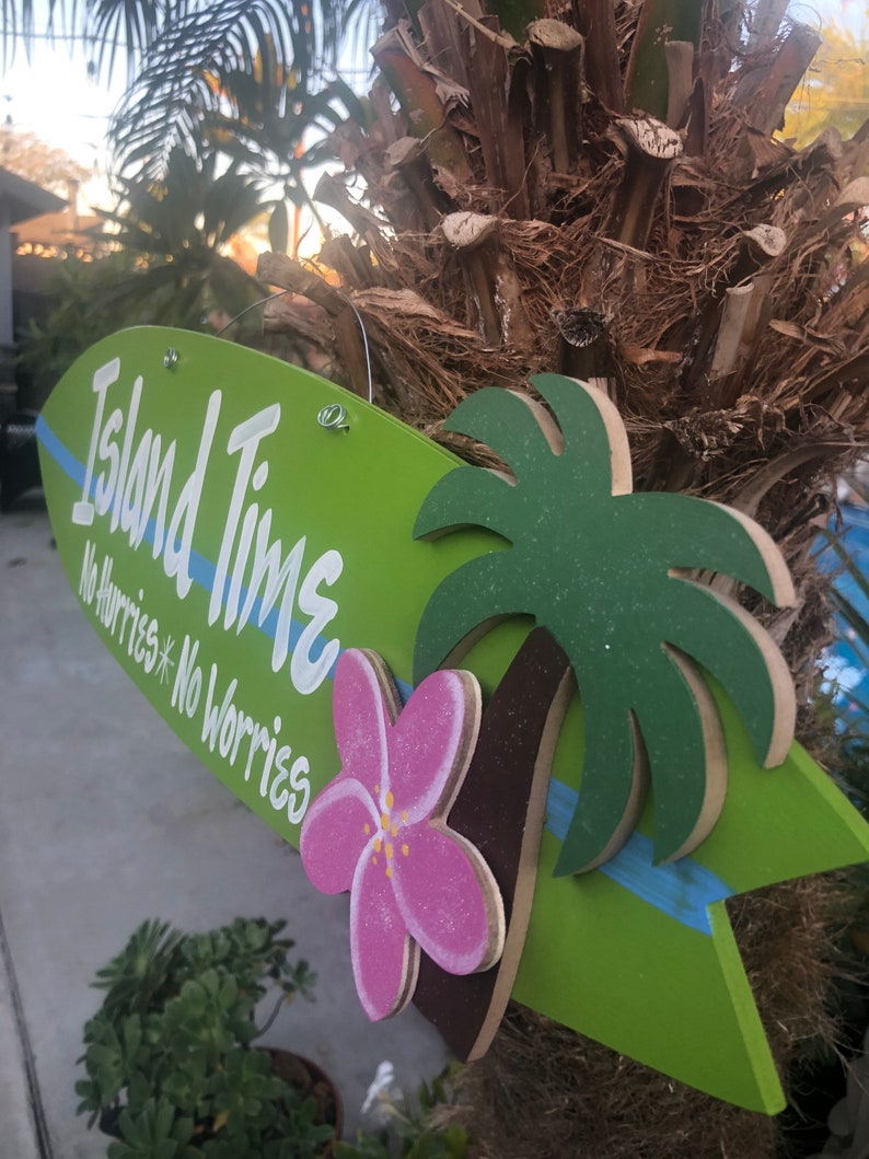 Island Time Wood Surfboard Sign, Handmade Pirate Decor, Hand Painted ...