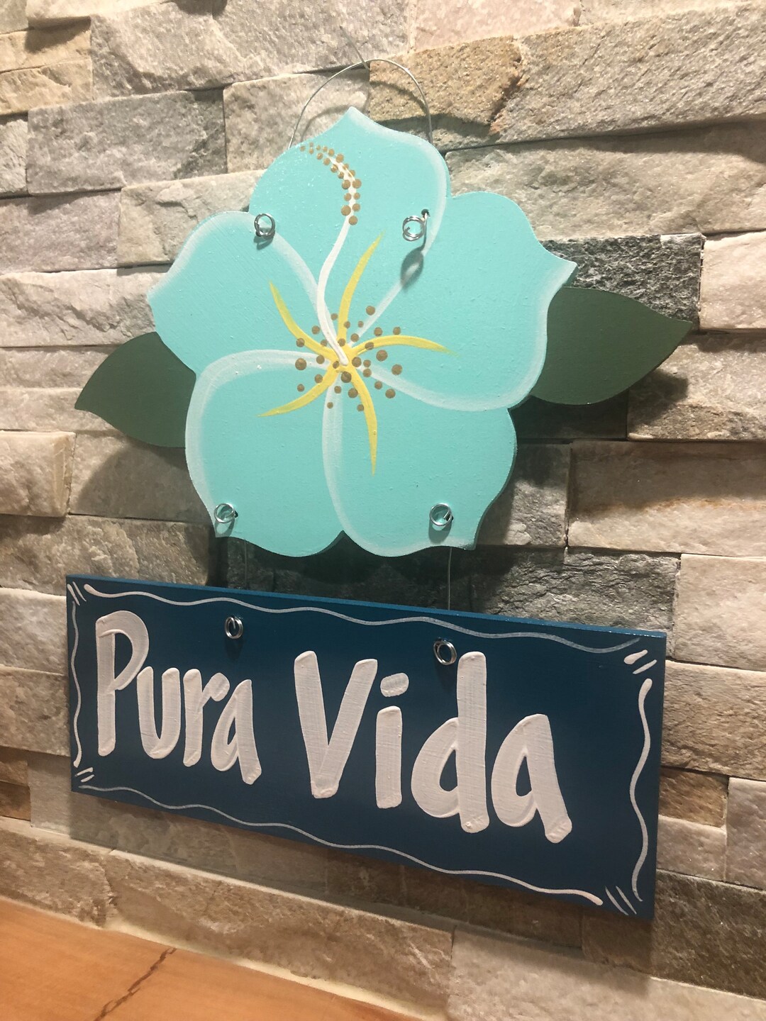 Pura Vida Hibiscus Flower,handmade Wood Sign, Hand Lettered Custom ...