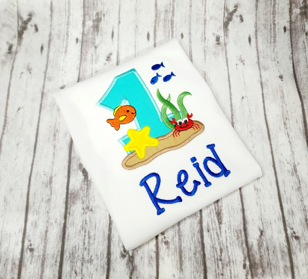First Sea Birthday Shirt, 1st Birthday Shirt, Embroidered Shirt, Under ...
