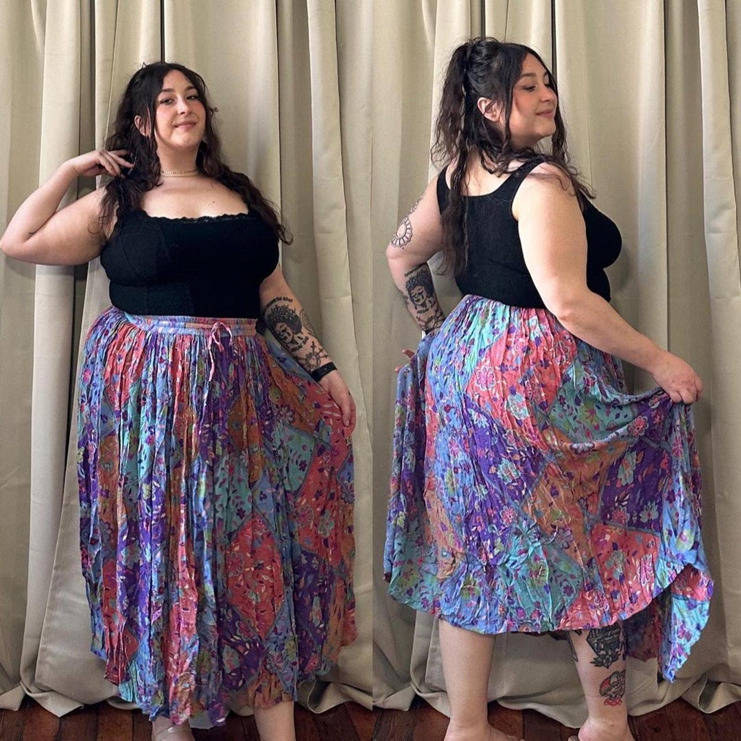 2000s Y2K Phool Floral Paisley Flowy Elastic Waist Midi Skirt. Tag Size ...