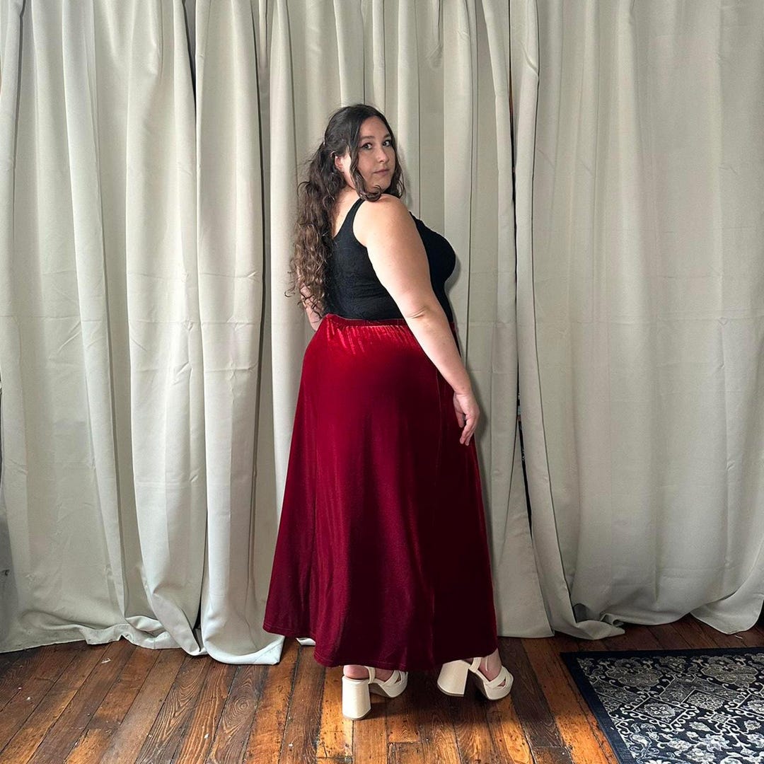 2000s Coldwater Creek Red Velvet Stretch Maxi Skirt. Elastic Waist. Tag ...