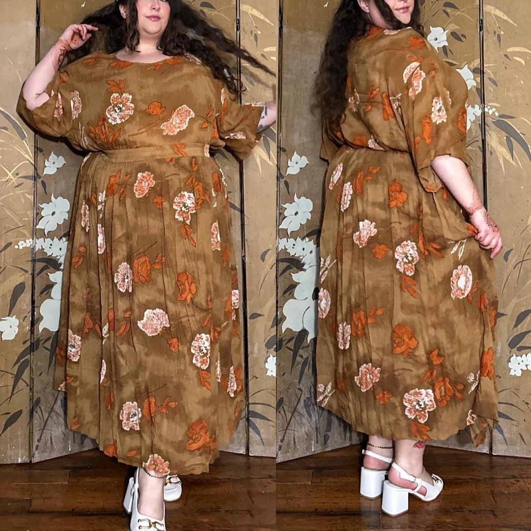 80s 90s Henna Top and Skirt Set. Mustard With Orange and Cream Florals ...