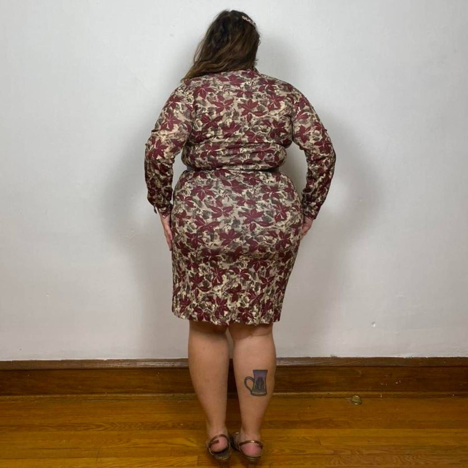 1980s buttons Fall Floral Polyester Longsleeve Midi Dress. - Etsy