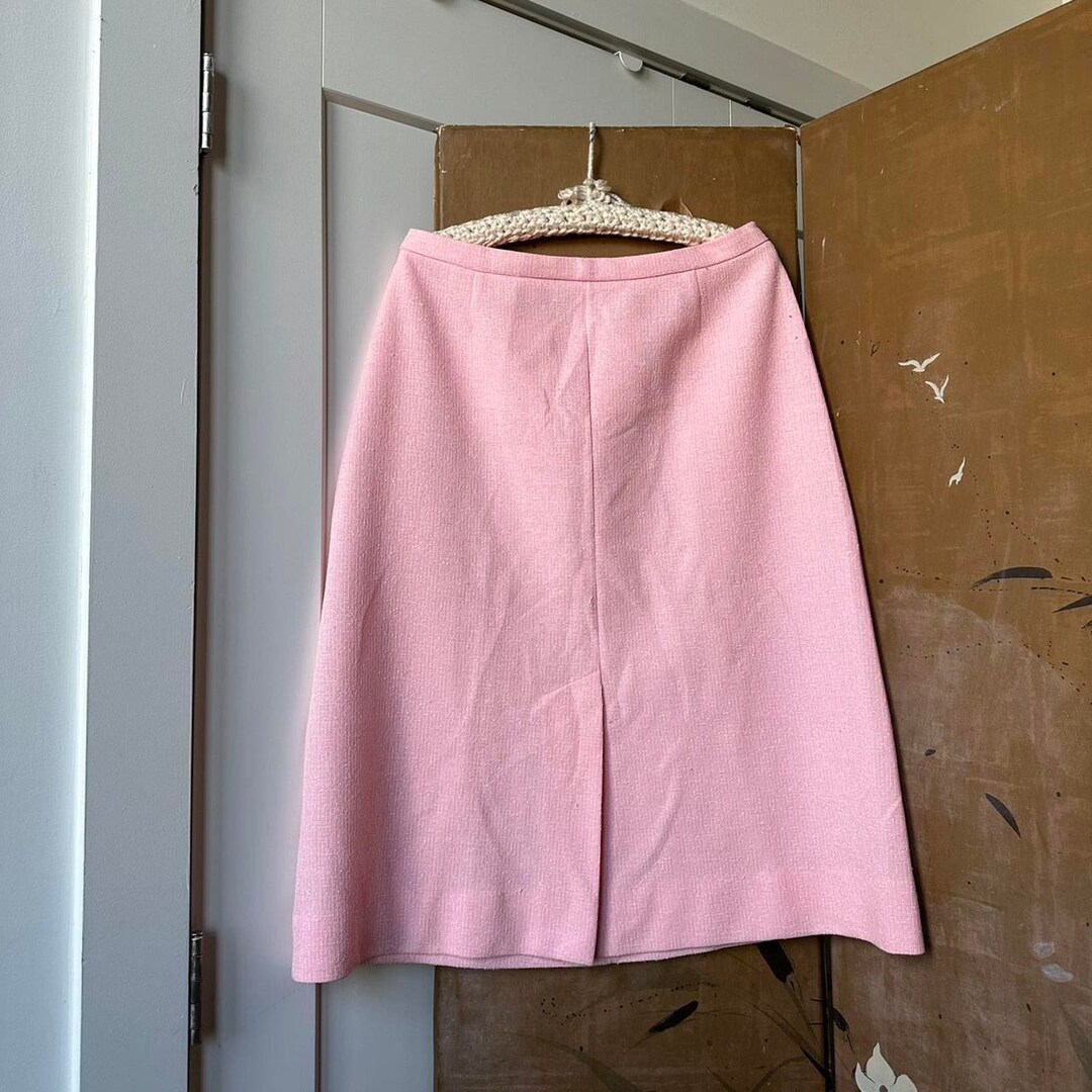 1970s First Lady Pink and White Midi Skirt. Tag Size 18. No Stretch ...