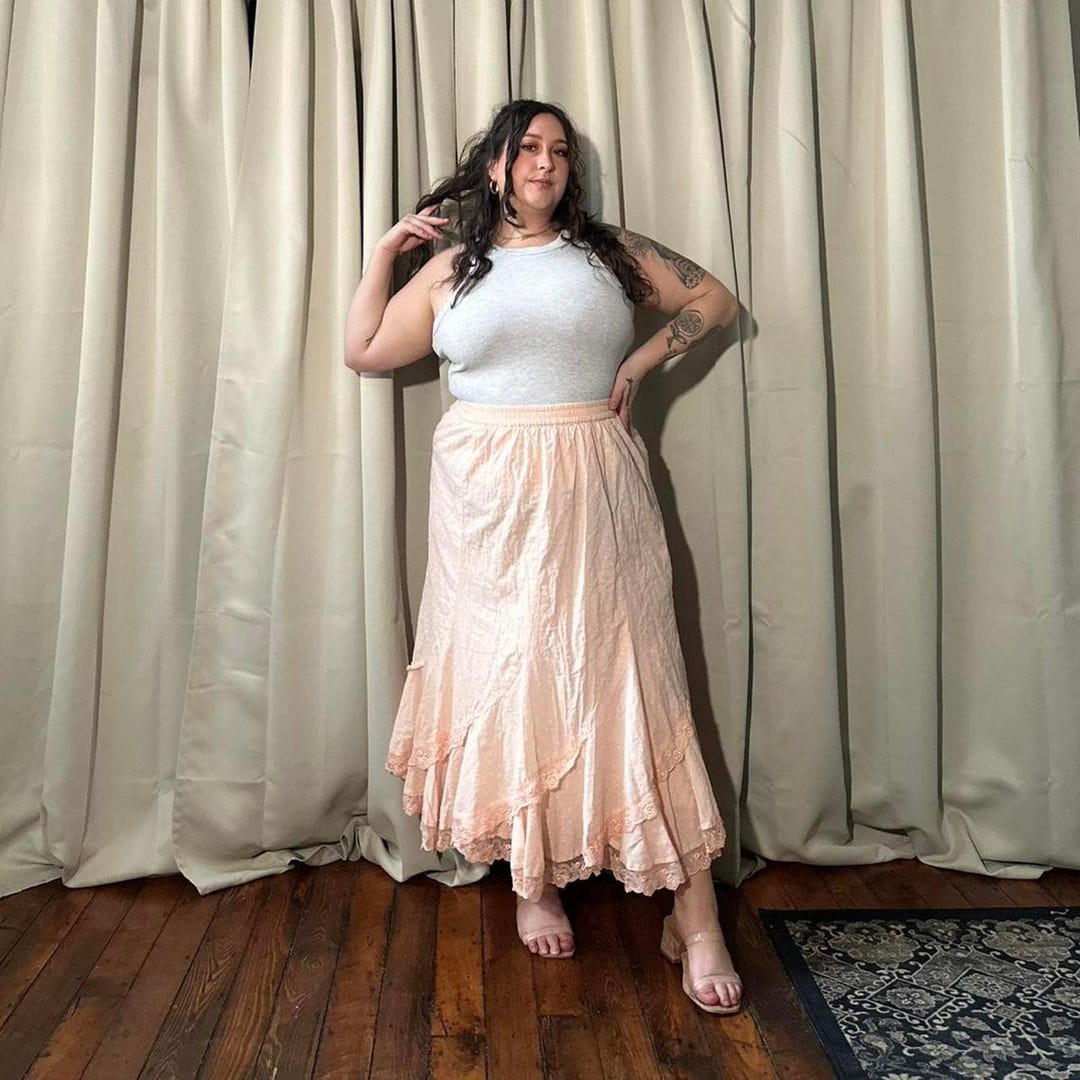2000s Denim 24 7 Pastel Pink Seer Sucker Tiered Maxi Skirt. Elastic ...