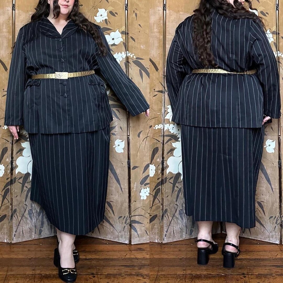 1980s Alison Woods Black Pinstripe Two Piece Suit Set. Excellent ...