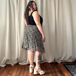 1990s Rena Rowan Black and Grey Ditsy Floral Chiffon Midi Skirt. Tag ...