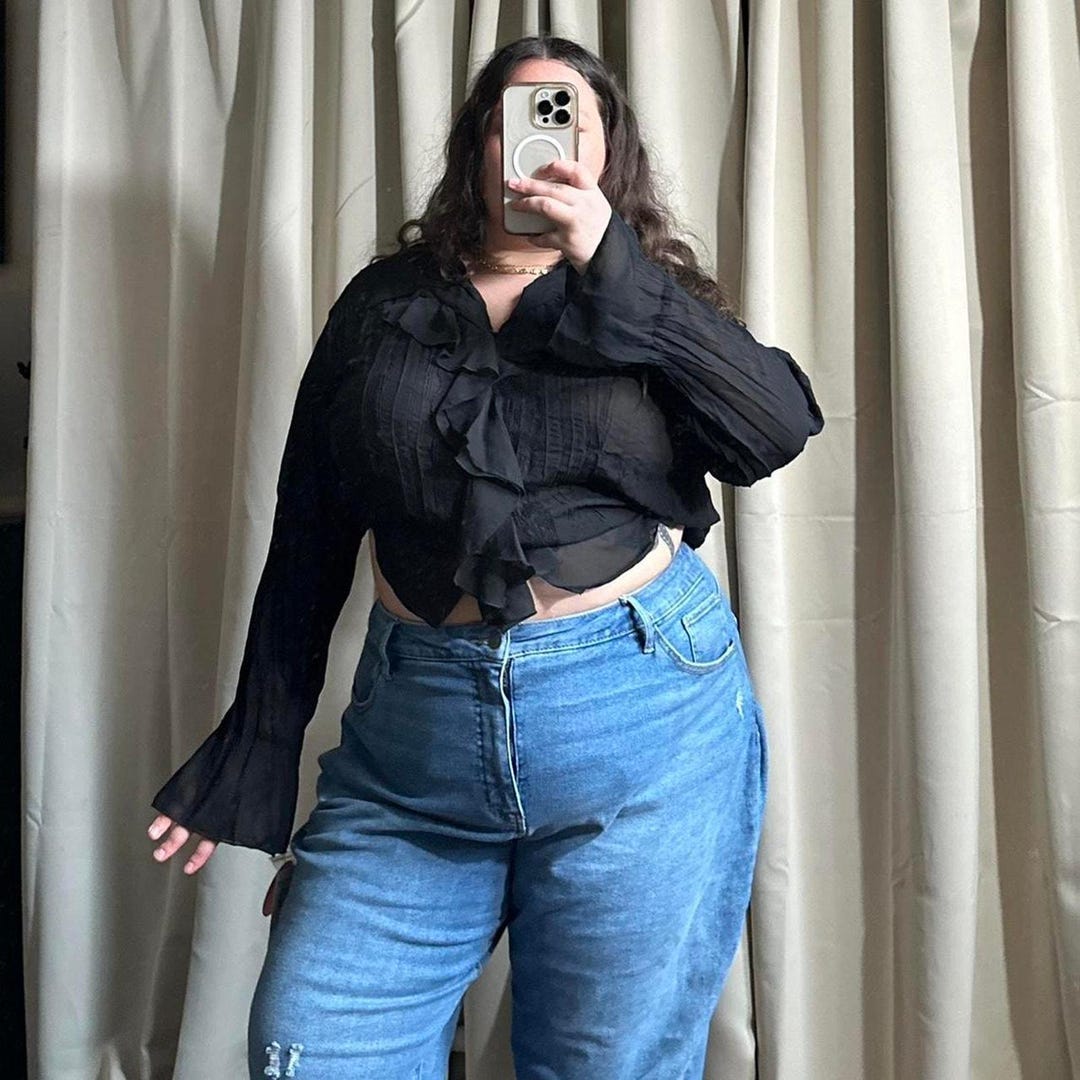 1990s Clothing Co by Notations Black Ruffle Chiffon Longsleeve Blouse ...