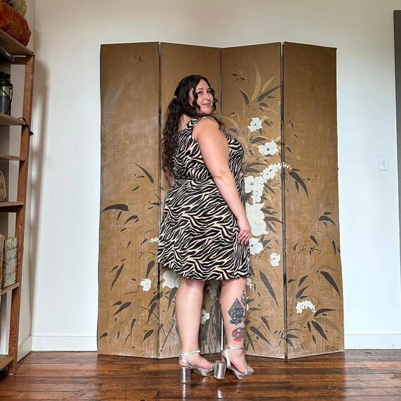 90s Zebra Print Mini Dress: Vintage Micro Pleated Plu… - Gem