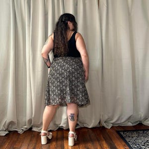 1990s Rena Rowan Black and Grey Ditsy Floral Chiffon Midi Skirt. Tag ...