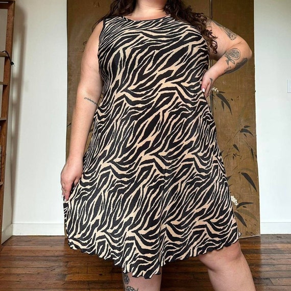 1990s La Fete Micro Pleated Zebra Mini Dress. Tag ‘Pl… - Gem