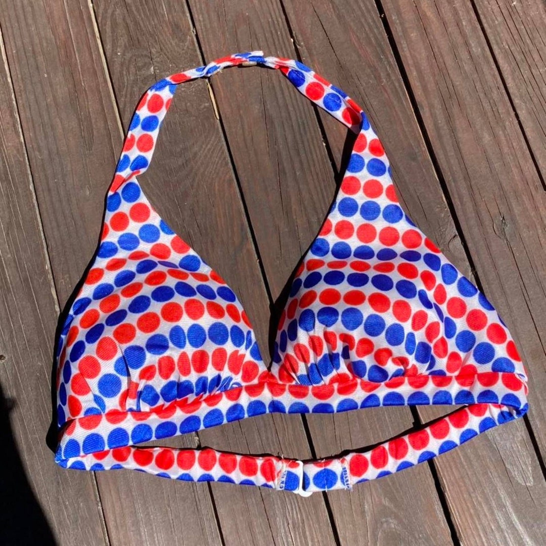 60s Red White and Blue Mod Halter Swim Top Sirena. Tag Size 14. 100% ...
