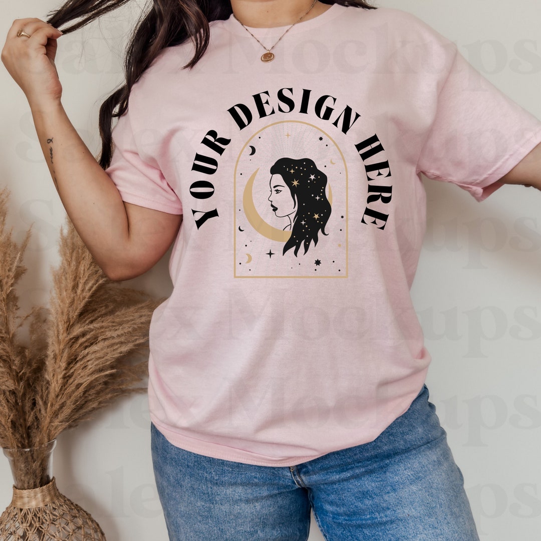 Gildan 5000 Light Pink Mockup, 5000 Boho Mockup, Gildan Pink Tshirt ...