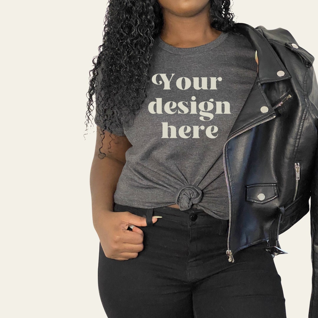 Black Model Mockup, Bella Canvas Mockup, Bella Canvas 3001 Heather Grey ...