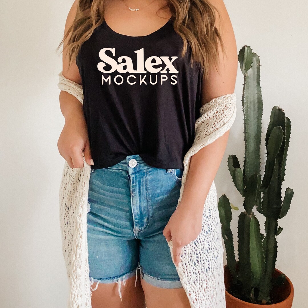 Bella Canvas 8880 Model Mockup Black Flowy Boxy Tank Mockup - Etsy