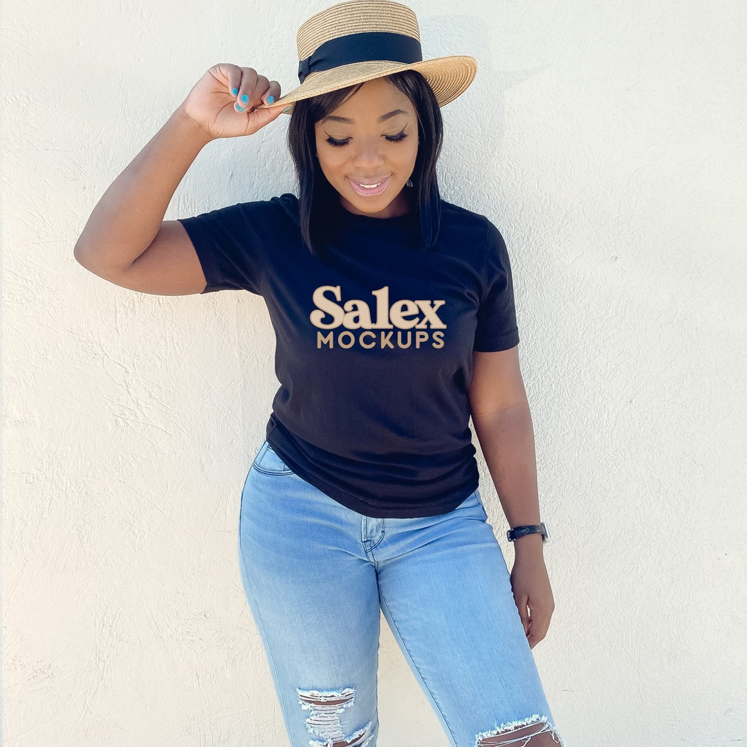 Black Model Mockup, Bella Canvas Mockup, Bella Canvas 3001 Black, Black ...