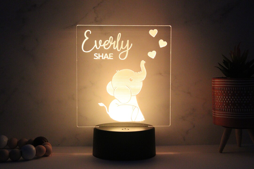 Elephant Nursery Decor, Custom Kids Night Light, Personalized Gift for ...
