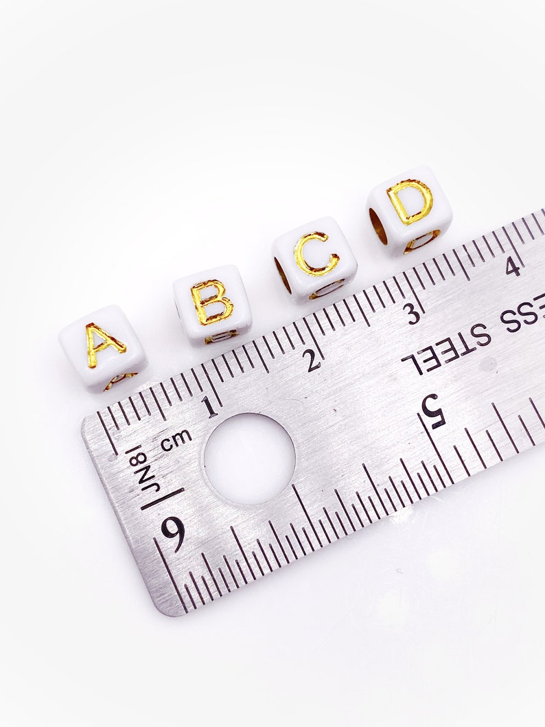 White and Gold Cube Letter Beads, 100 Pcs Alphabet Beads, ABC Acrylic ...