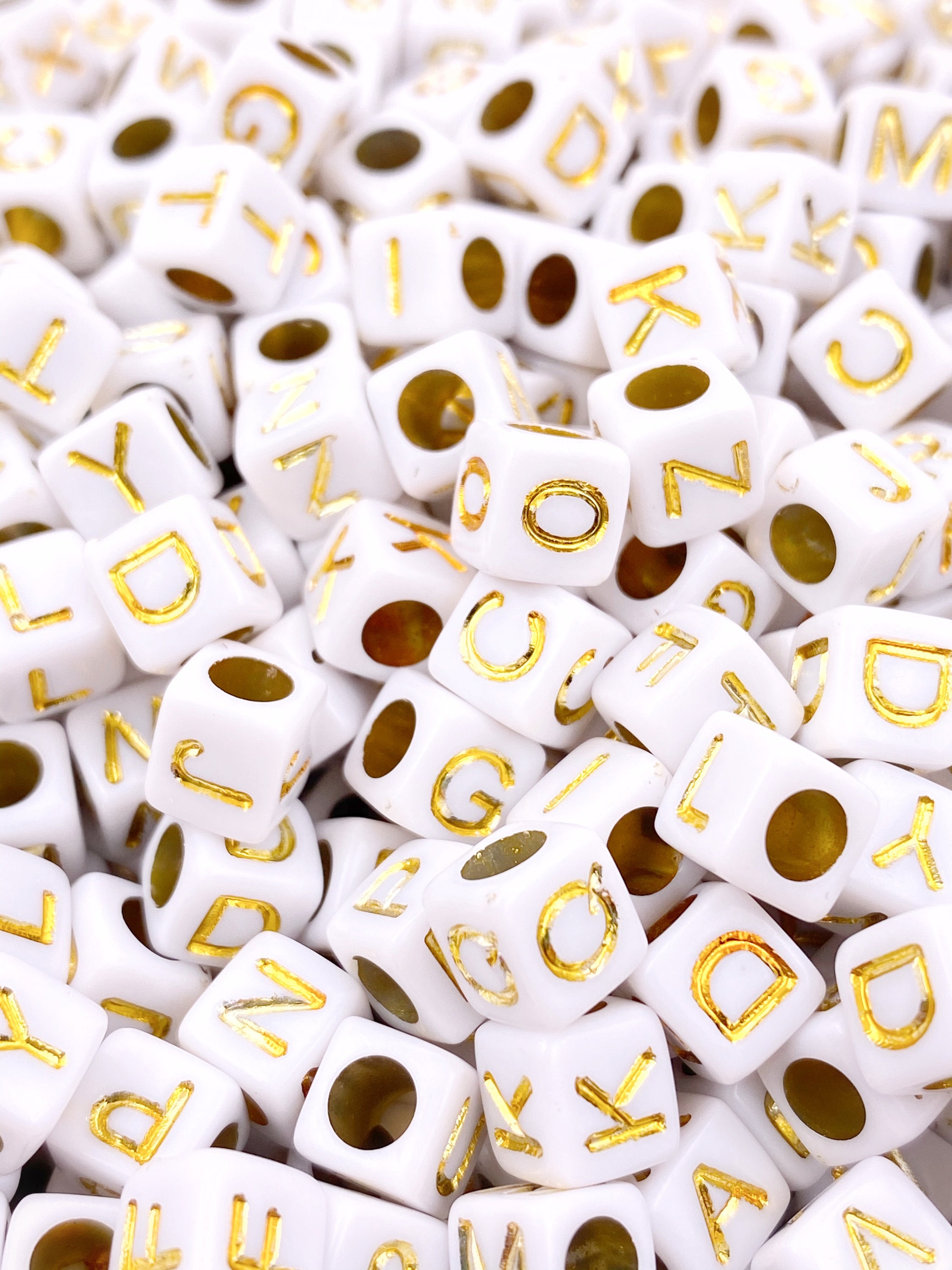 White and Gold Cube Letter Beads 100 Pcs Alphabet Beads ABC - Etsy