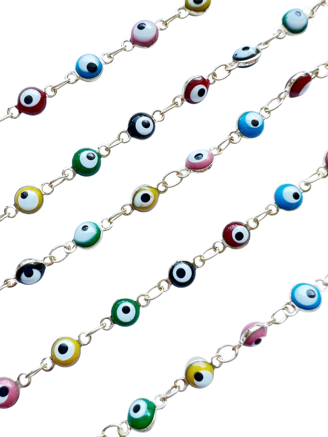 Evil Eye Gold Filled Chain, 5mm Multicolor Evil Eye, Enamel Turkish Eye ...