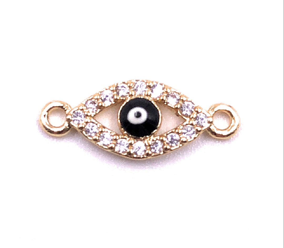 CZ Mini Evil Eye Connector, 18K High Quality Gold Plated, 15 X 6mm ...