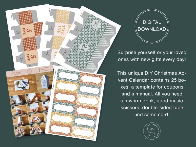 Printable Advent Calendar BOHO Countdown to Christmas DIY | Etsy