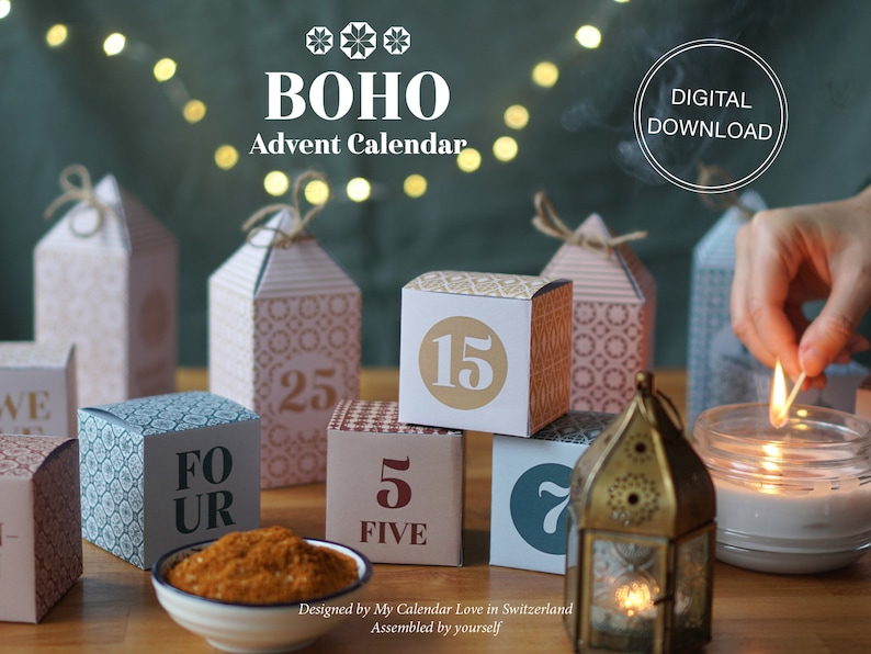 Printable Advent Calendar BOHO Countdown to Christmas DIY | Etsy