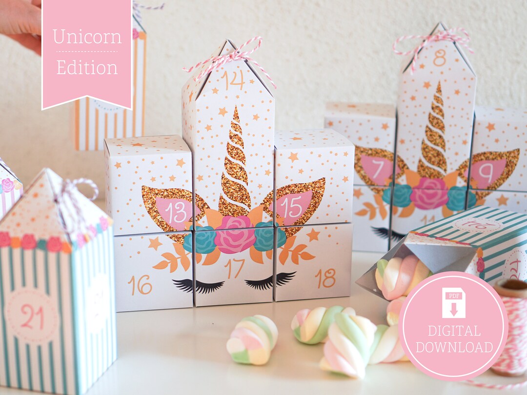 Advent Calendar "unicorn" to Print, Cut Out & Fill, 25 Boxes Incl ...