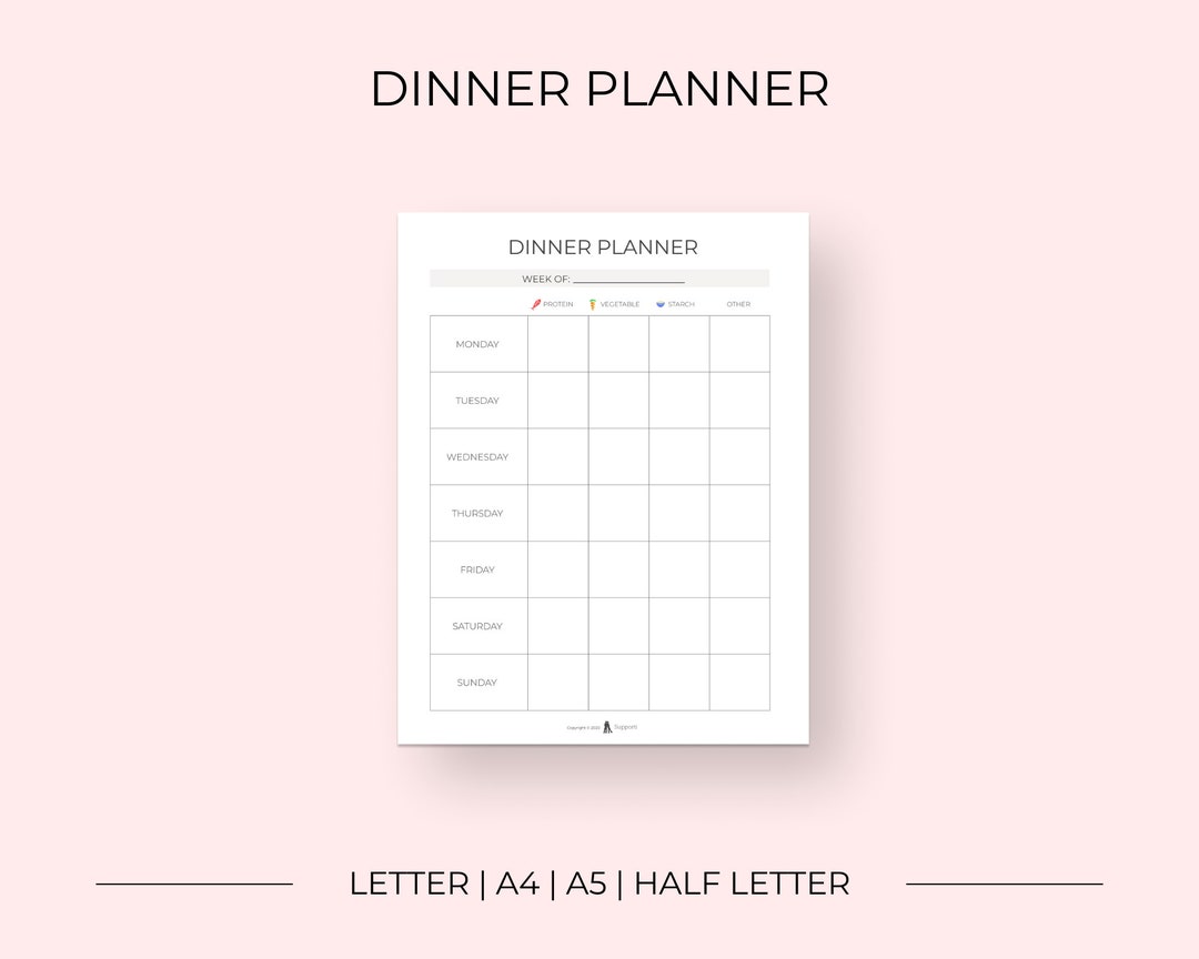 Dinner Planner Printable, Meal Planner, Weekly Dinner Planner, Dinner ...
