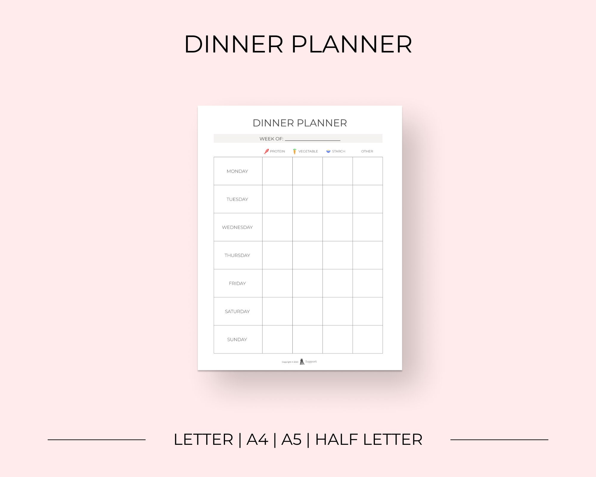 Dinner Planner Printable, Meal Planner, Weekly Dinner Planner, Dinner ...