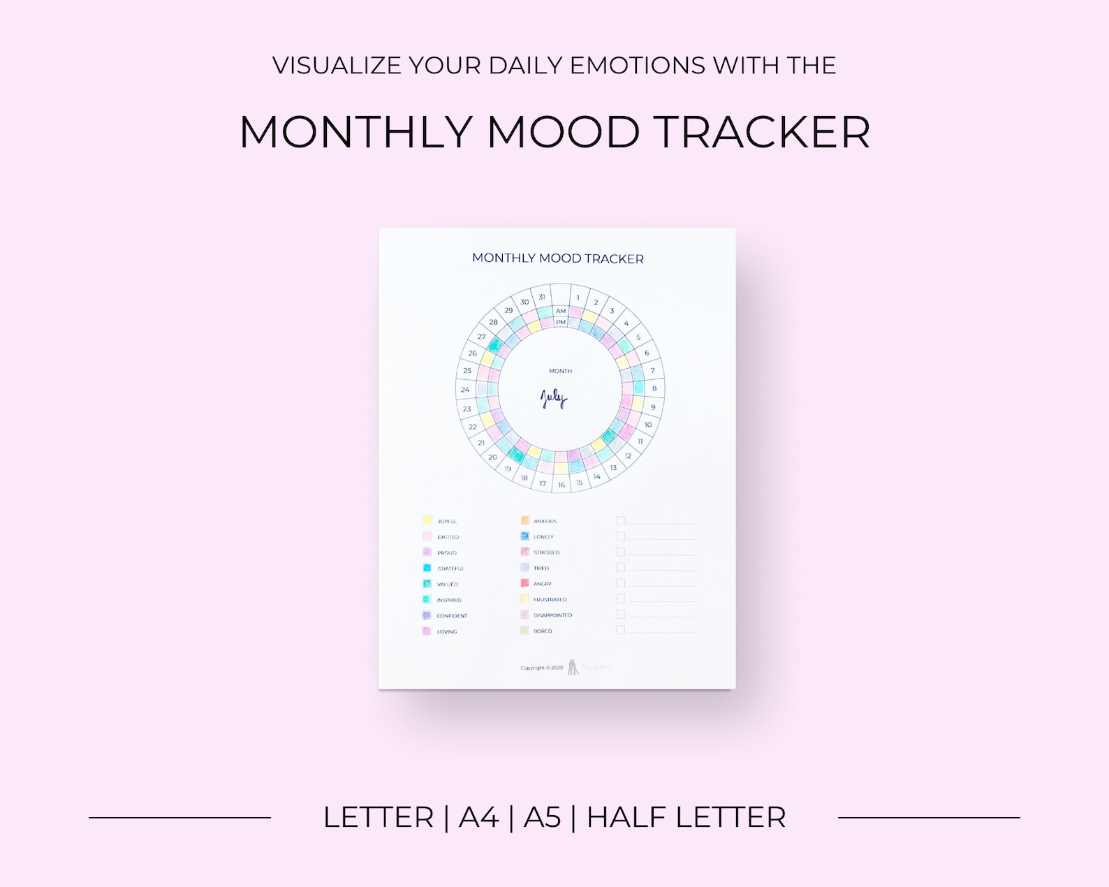 Monthly Mood Tracker Printable, Feelings Journal, Daily Mood, Daily ...