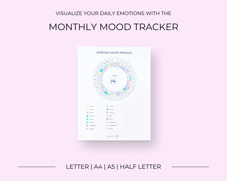 Monthly Mood Tracker Printable, Feelings Journal, Daily Mood, Daily ...