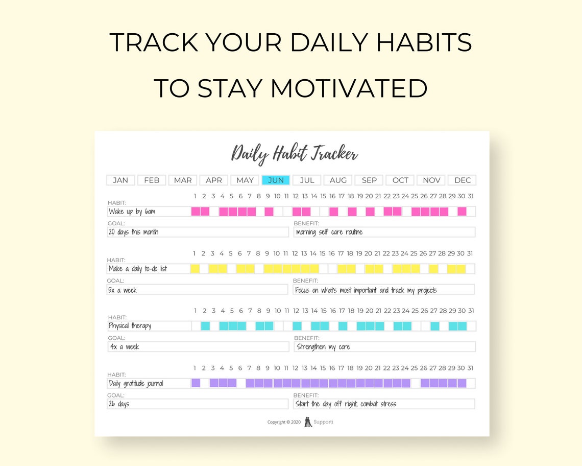 Daily Habit Tracker, Printable PDF, Instant Download, Monthly Goal ...
