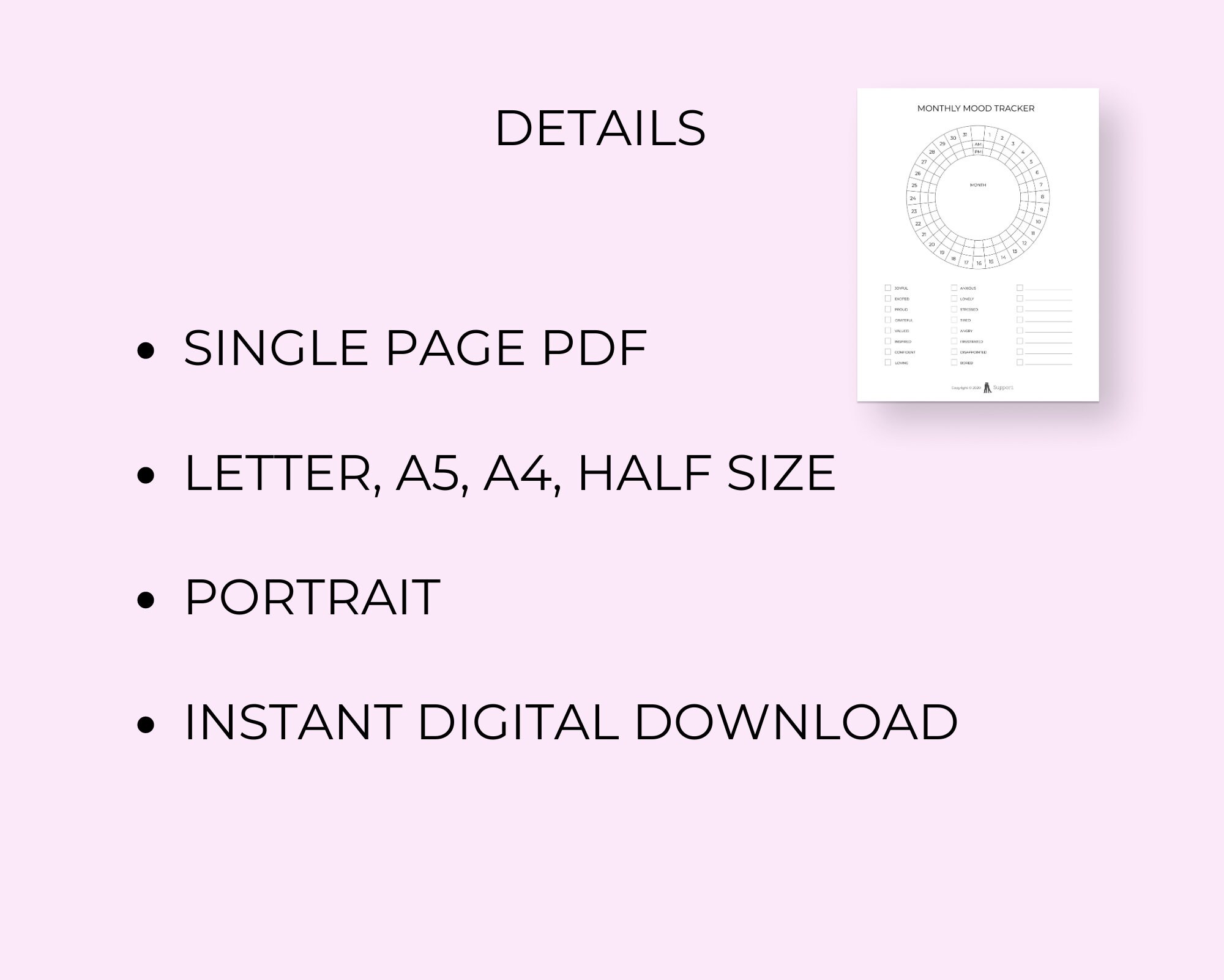 Monthly Mood Tracker Printable, Feelings Journal, Daily Mood, Daily ...