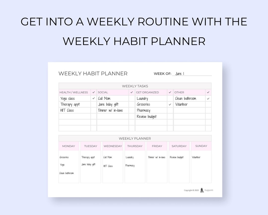 Weekly Habit Planner, Weekly Routine, Task Manager, Tracker, Printable ...